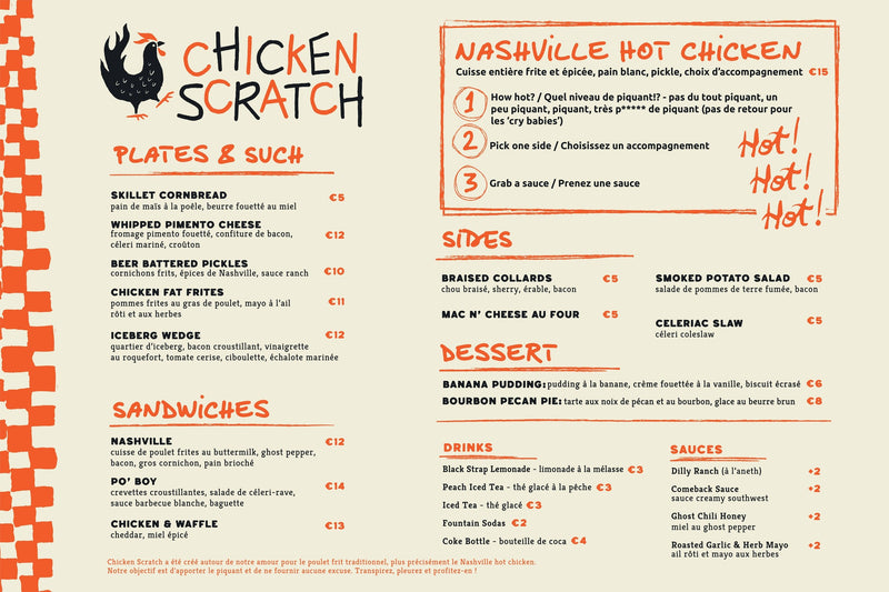 Menu de Chicken Scratch | ORB Alps